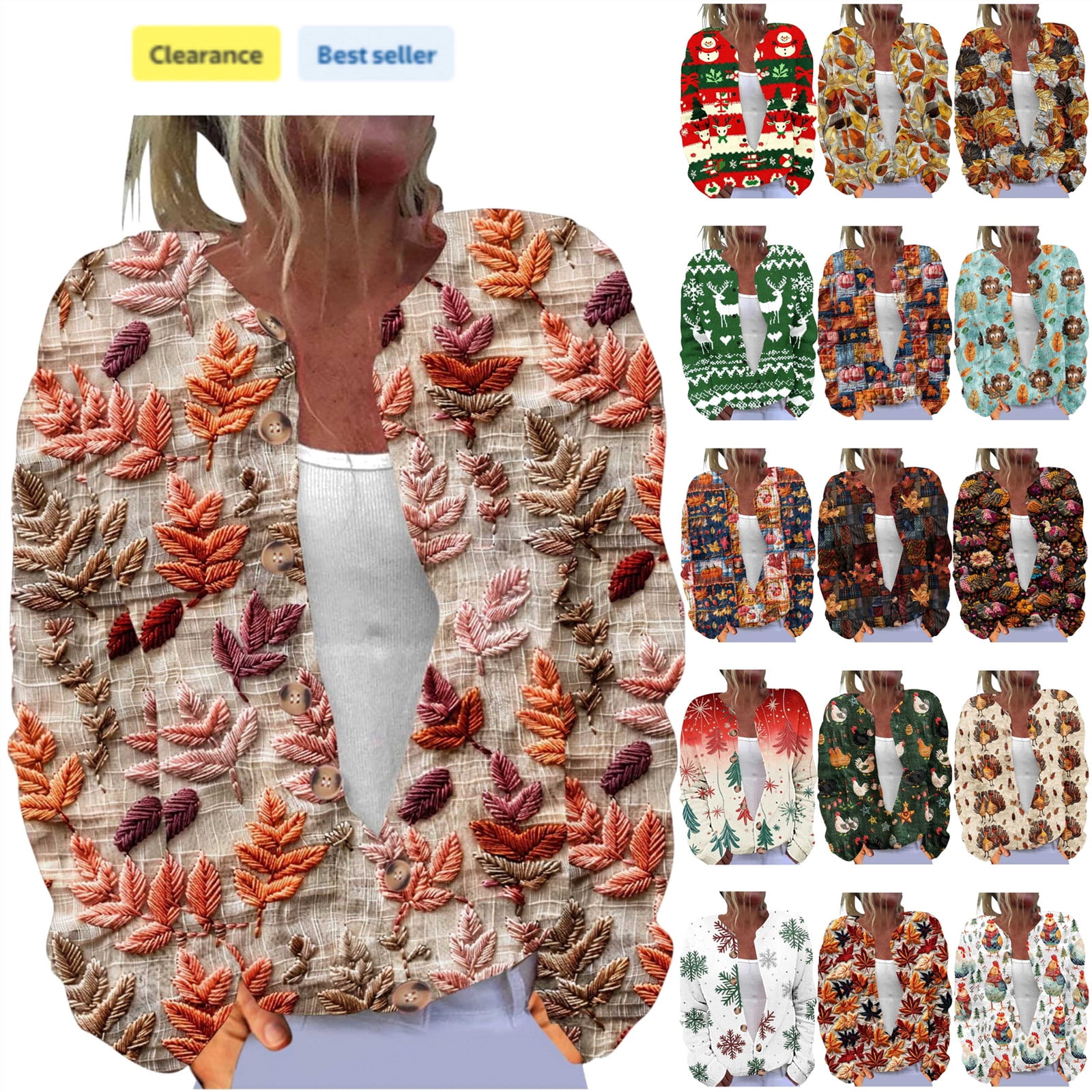 QATAINLAV Women's Open Front Cardigans Cute Flower Print Sweaters Tops ...