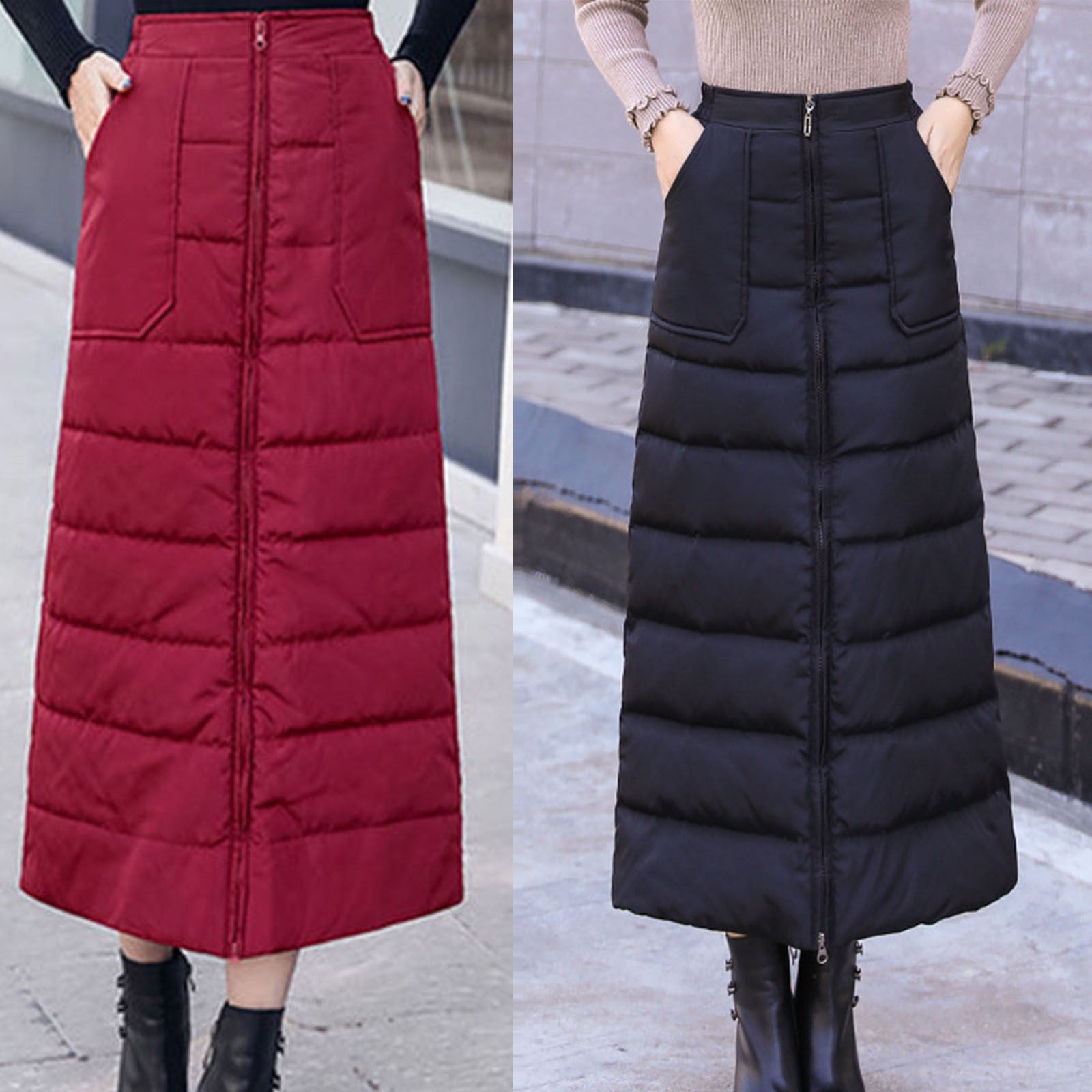 QATAINLAV Women's Quilted Puffer Long Skirts Fall Winter Warm Down Wrap ...