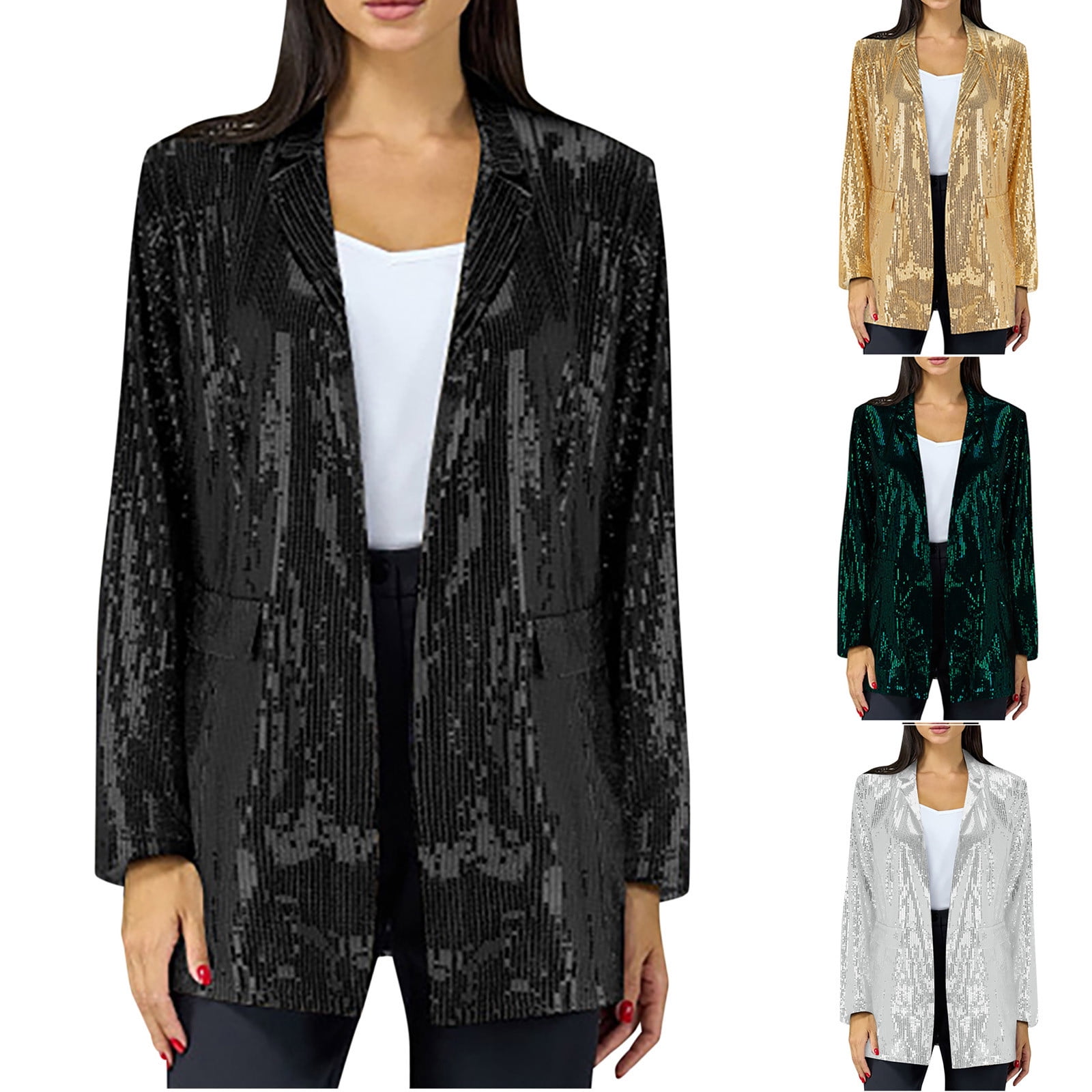 QATAINLAV Women's Sequin Blazer Casual Laple Long Sleeve Sparkle Jacket ...