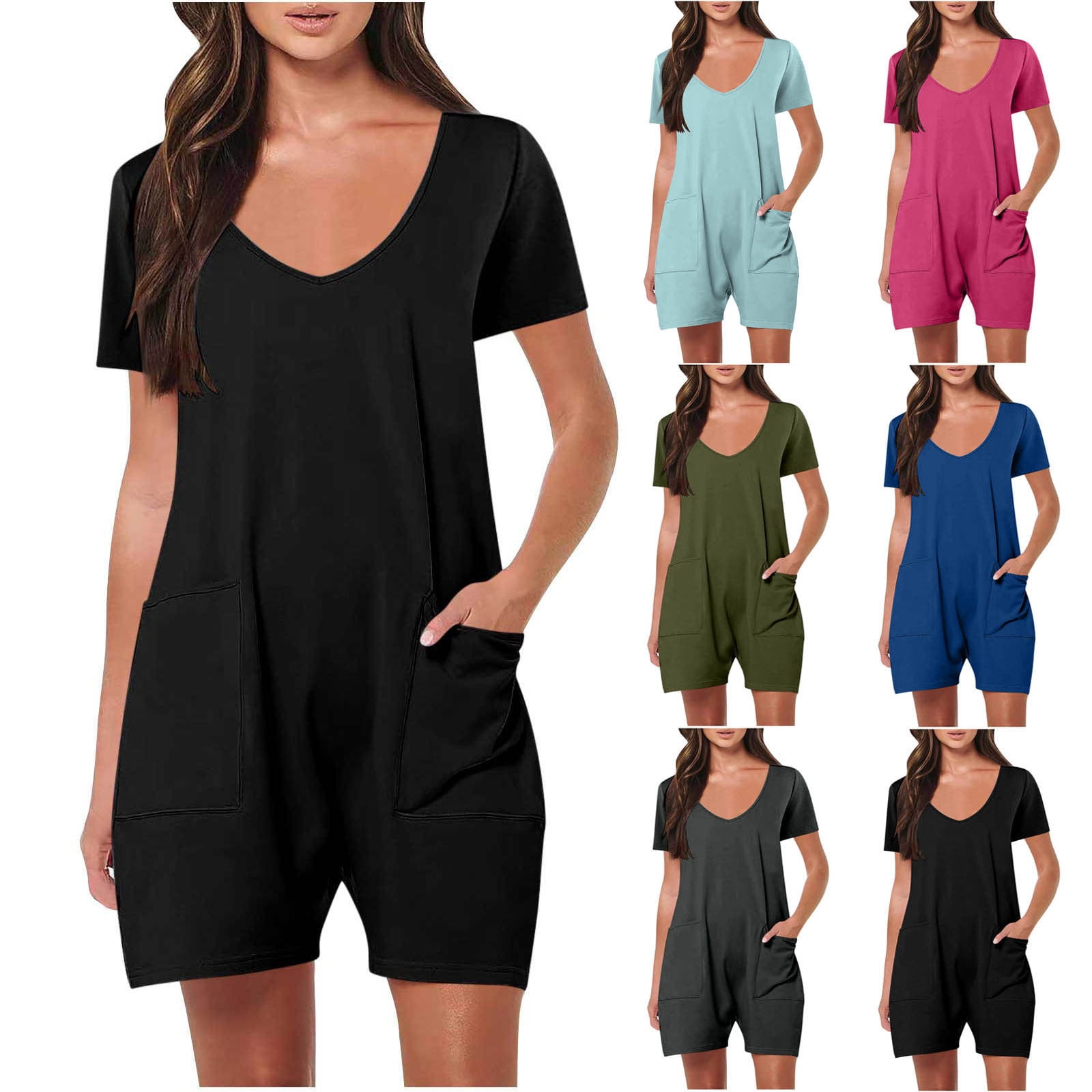 QATAINLAV Women's Summer Casual Rompers Short Sleeve V Neck Loose Fit ...
