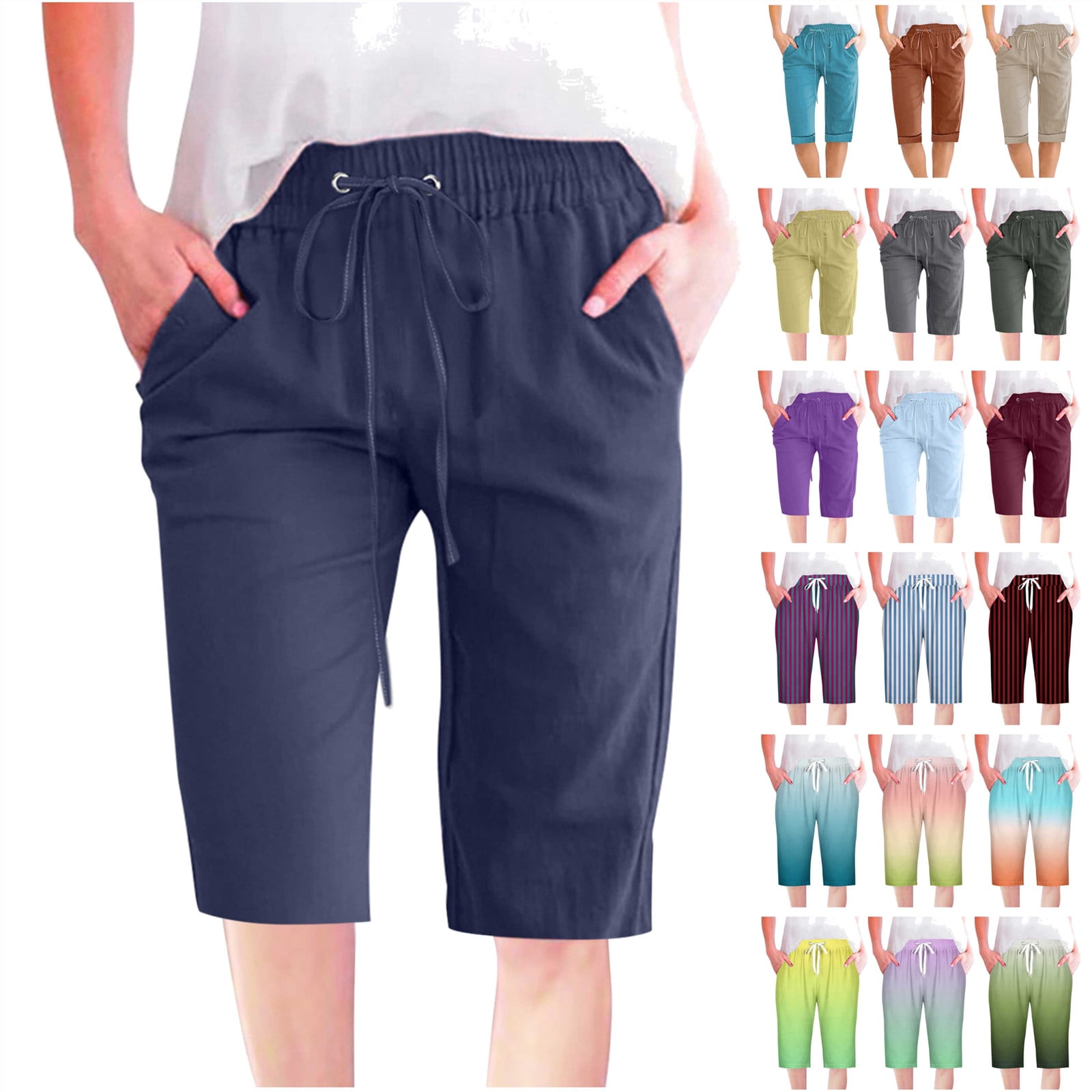 QATAINLAV Women's Summer Linen Shorts Trendy Gradient Casual Drawstring ...