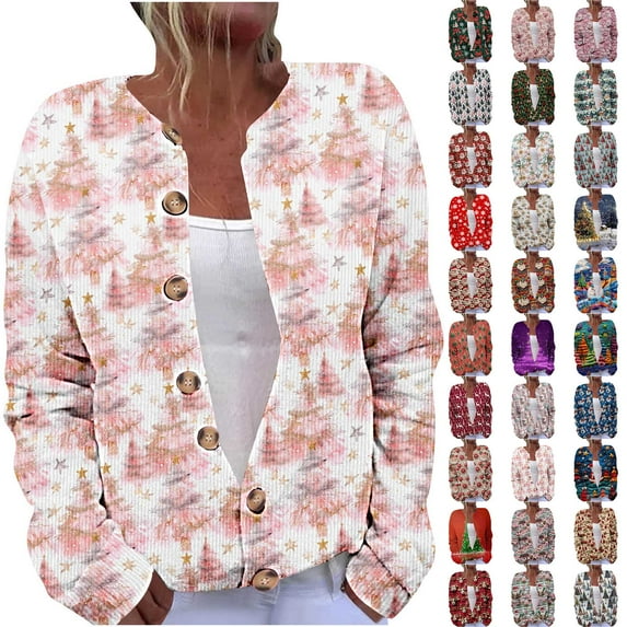 QATAINLAV Women's Ugly Sweater Christmas Casual Button Up Knitted ...