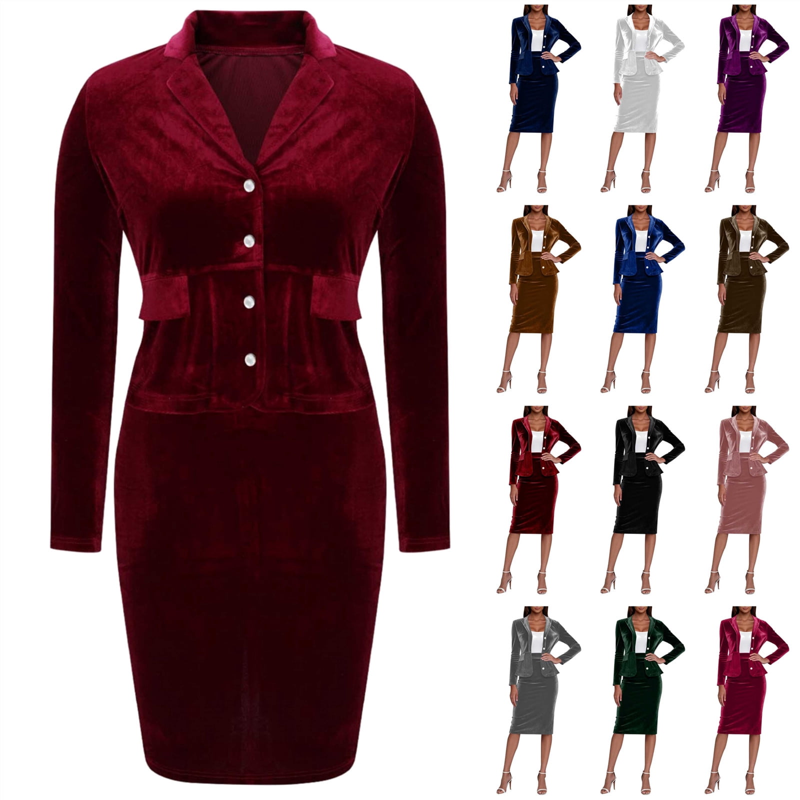 QATAINLAV Women's Velvet 2 Piece Set Long Sleeve Button Blazer Jacket ...