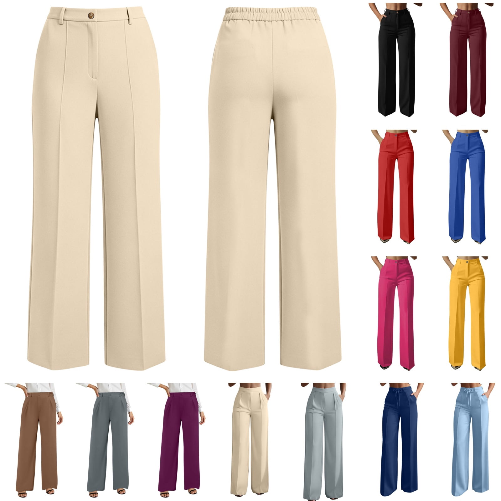 QATAINLAV Women's Wide Leg Suit Pants Business Casual Work Slacks High ...