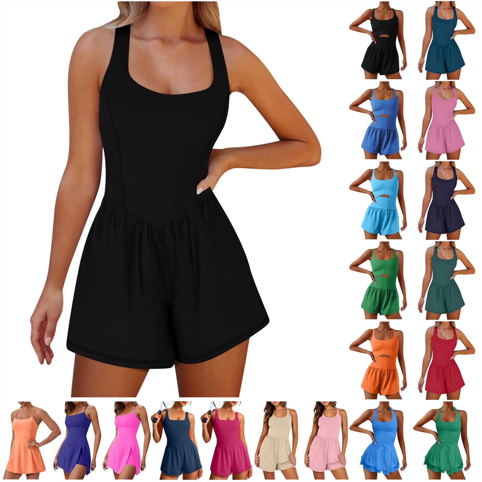 QATAINLAV Women's Workout Romper Running Onesie Short Summer Casual ...