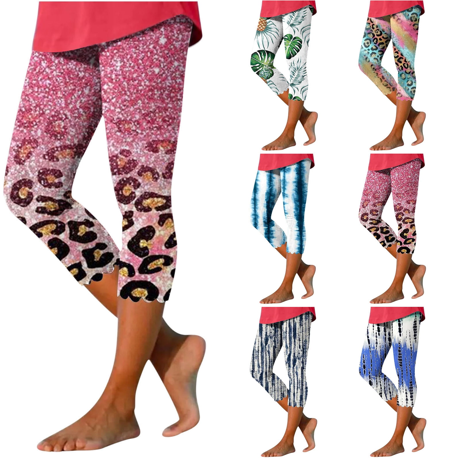 QATAINLAV Womens Capri Leggings 2025 Summer Stretchy High Waisted Bottom Cropped Trouses Casual ...