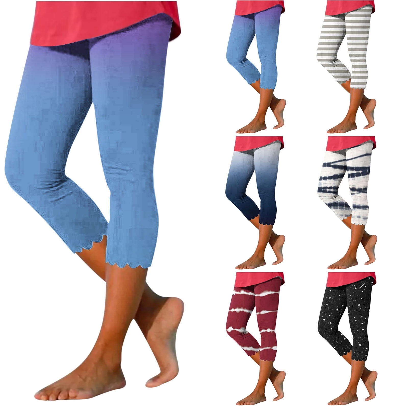 QATAINLAV Womens Capri Leggings Casual Tummy Control Workout Yoga Pants Summer Stretchy High ...