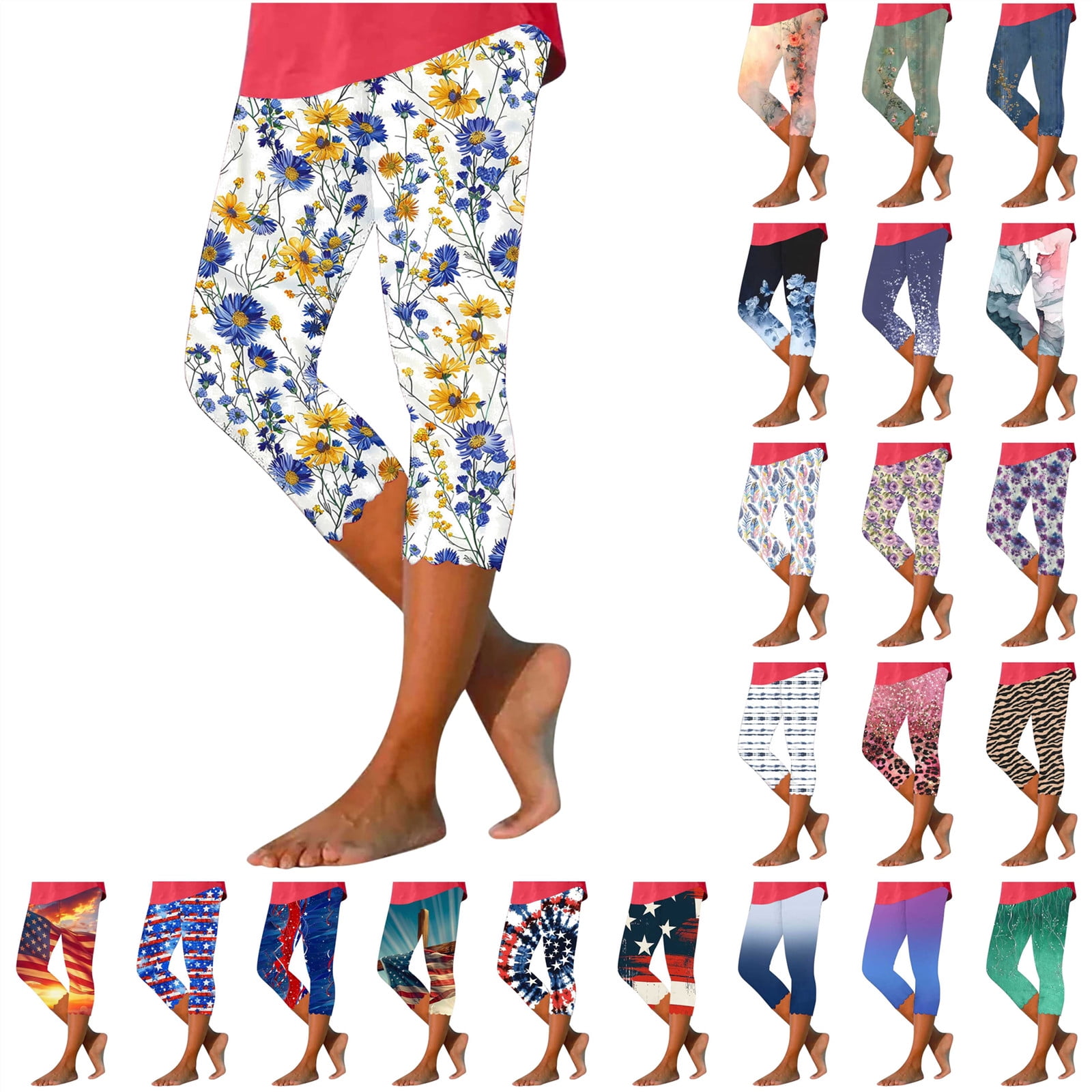 QATAINLAV Womens Capri Leggings Casual Tummy Control Workout Yoga Pants Summer Stretchy High ...