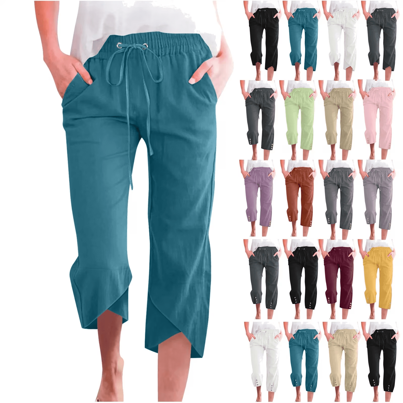 QATAINLAV Womens Cotton Linen Capri Pants 2025 Summer Casual Drawstring ...