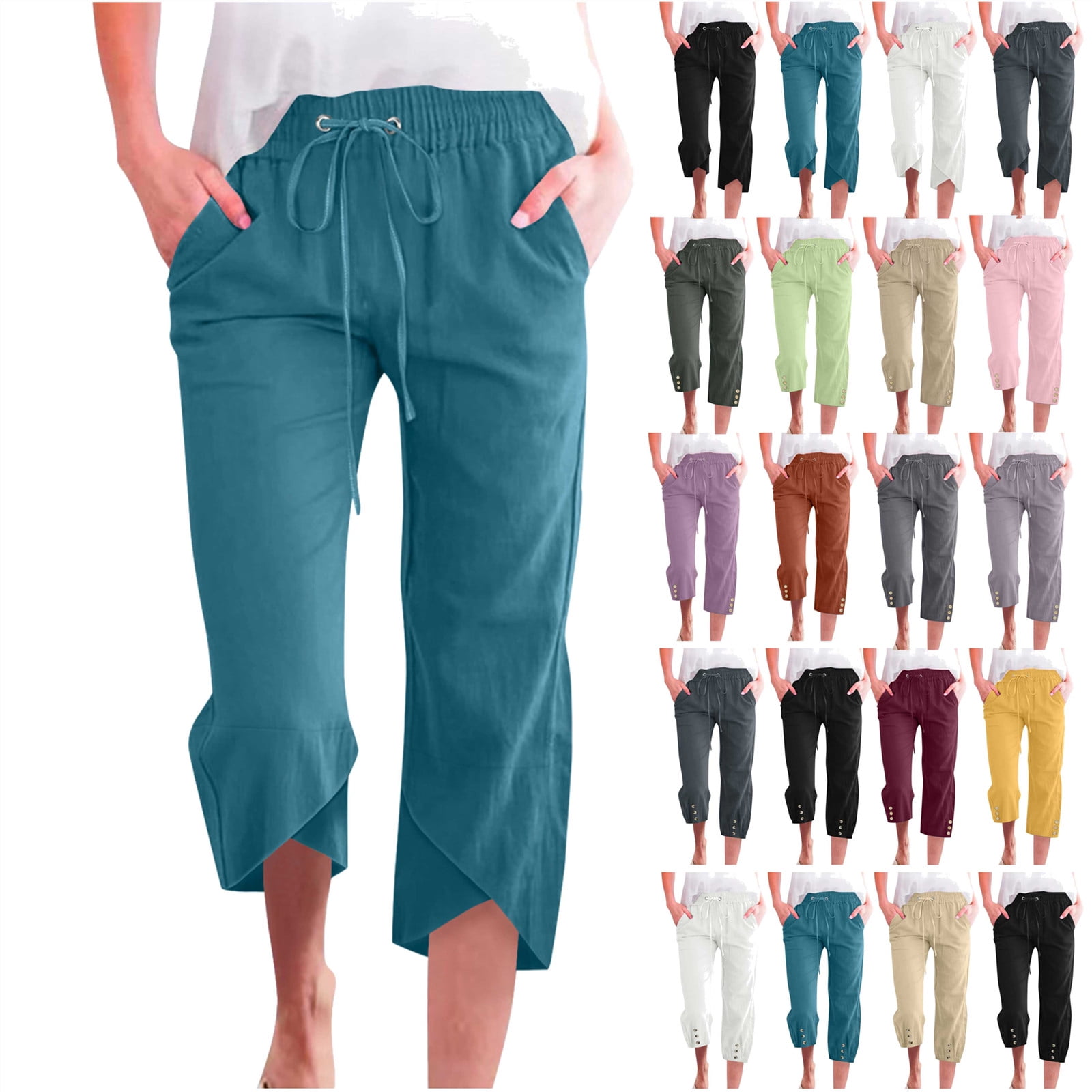 QATAINLAV Womens Cotton Linen Capri Pants 2025 Summer Casual Drawstring ...