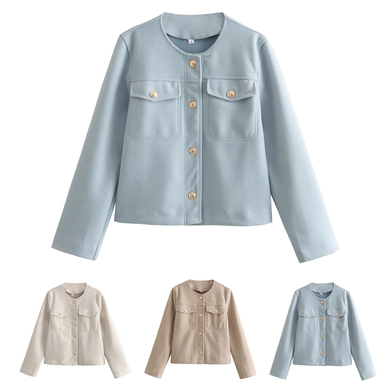 QATAINLAV Womens Cropped Bomber Jackets Solid Casual Button Down Long Sleeve Stand Collar ...