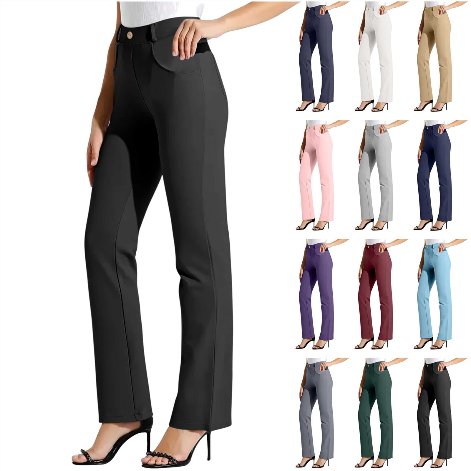 QATAINLAV Womens Dress Pants Stretchy Office Casual Straight Leg Work ...