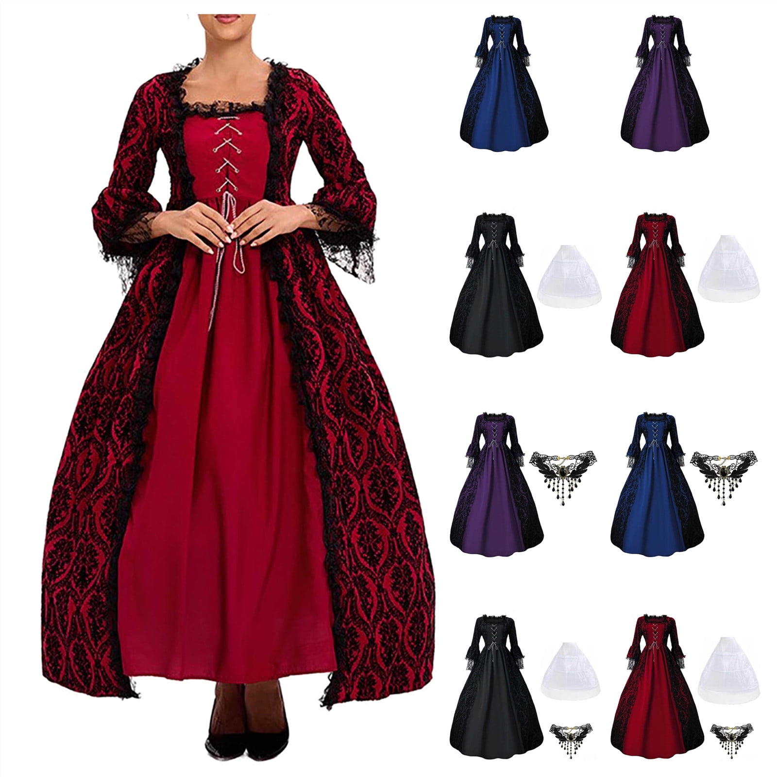 QATAINLAV Womens Gothic Lace Patchwork Dress with Skirt Support A-Line ...