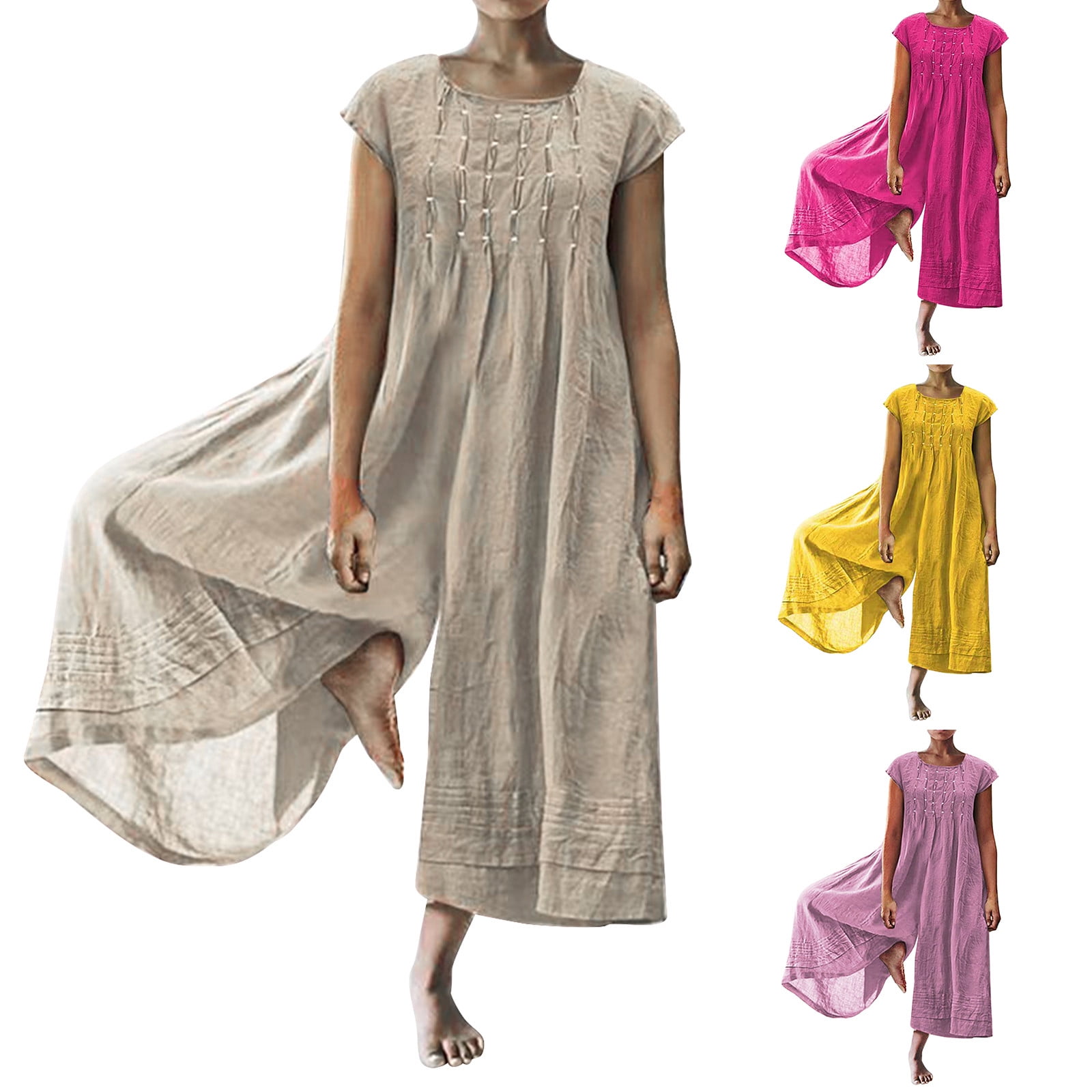 QATAINLAV Womens Jumpsuit Casual Plus Size Cotton Linen Overalls Baggy ...