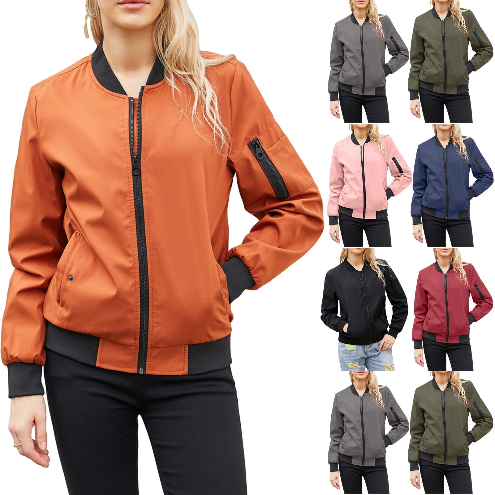 QATAINLAV Womens Lightweight Bomber Jackets Long Sleeve Zip Up Varsity ...