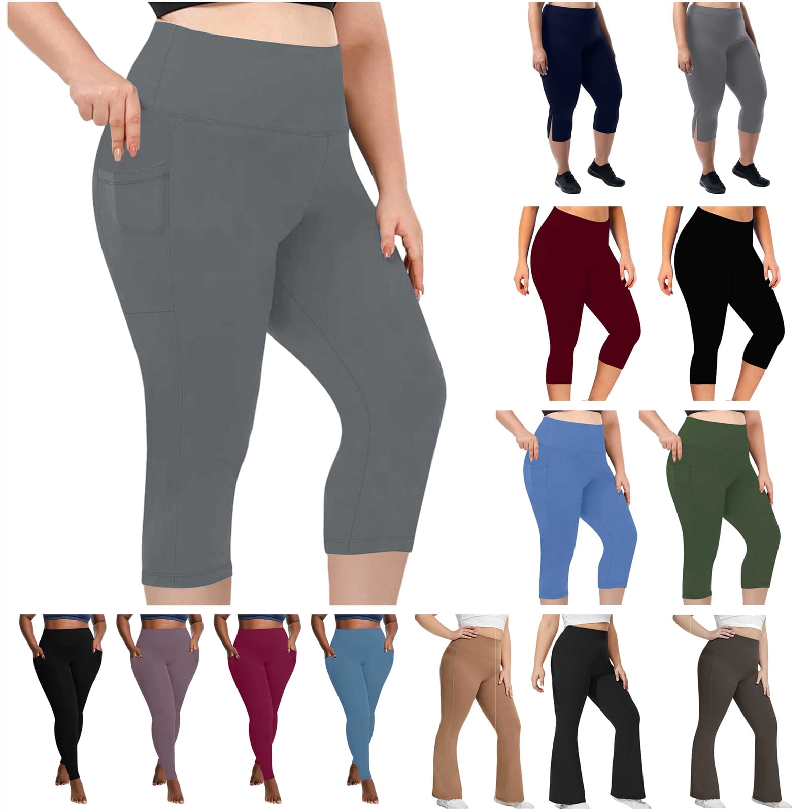 QATAINLAV Womens Plus Size Capri Leggings with Pockets High Waisted Butt Lifting Yoga Cropped ...