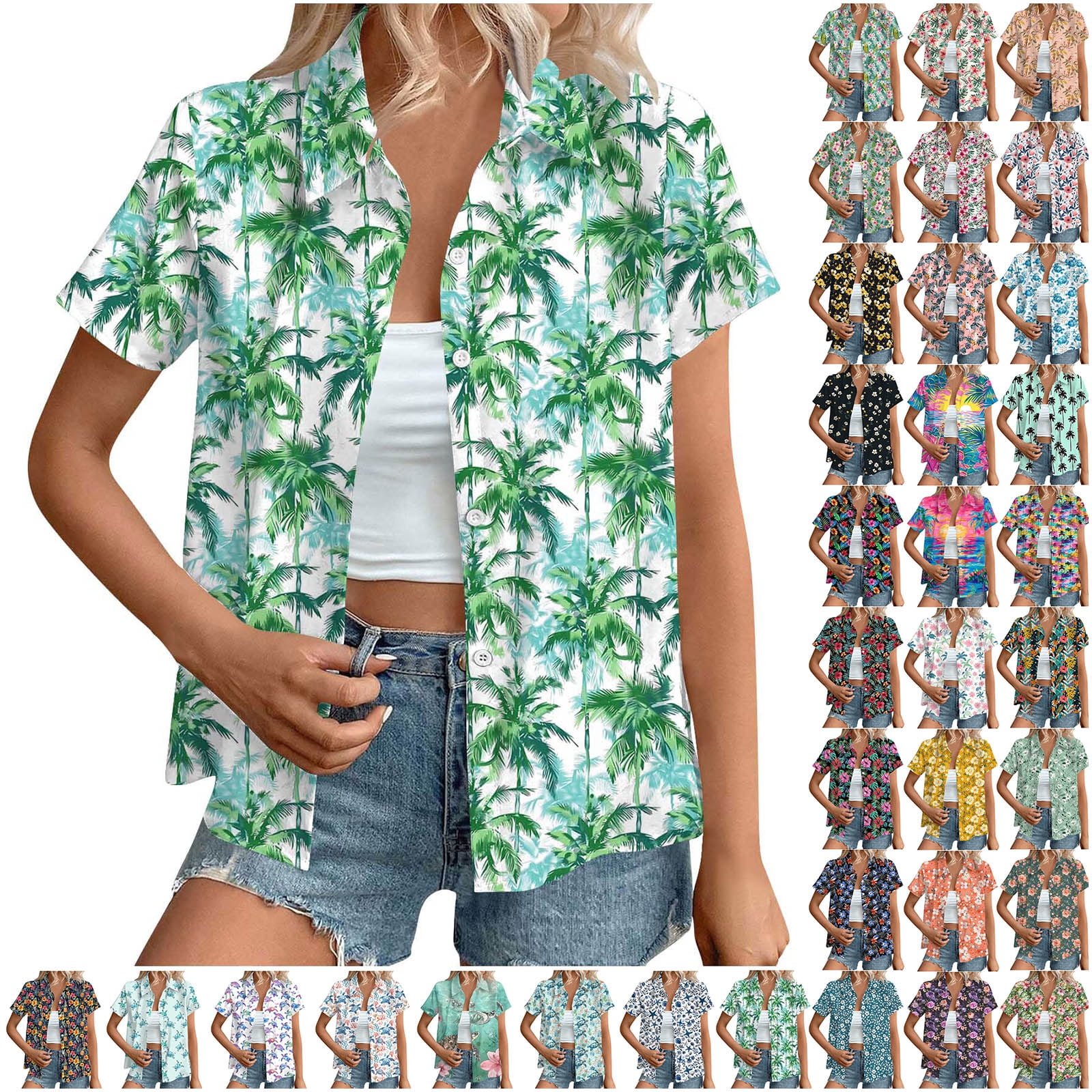 QATAINLAV Womens Plus Size Hawaiian Shirts Fashion Tropical Vacation ...