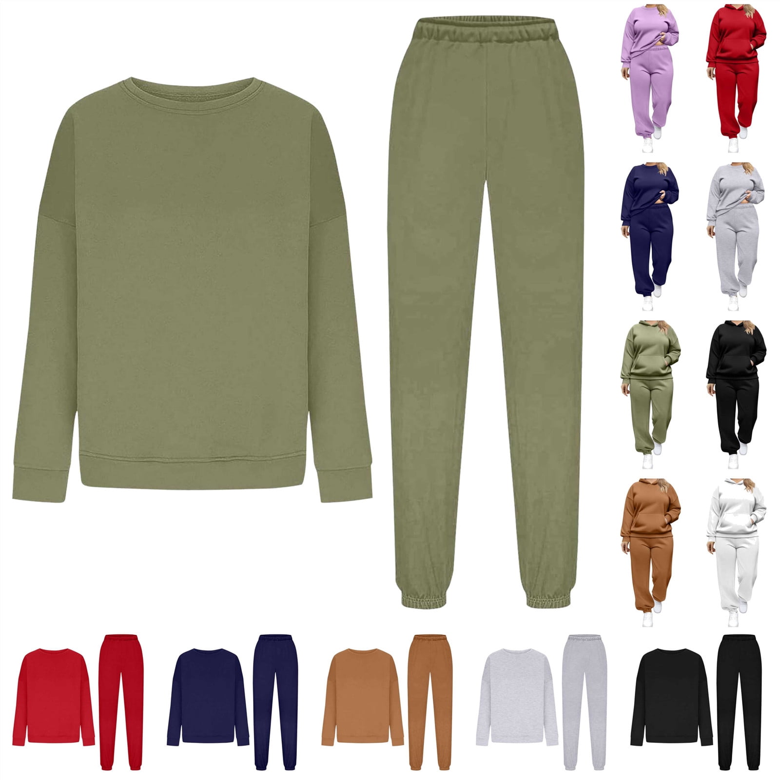 QATAINLAV Womens Plus Size Sets Baggy Casual Crewneck Long Sleeve Tops ...