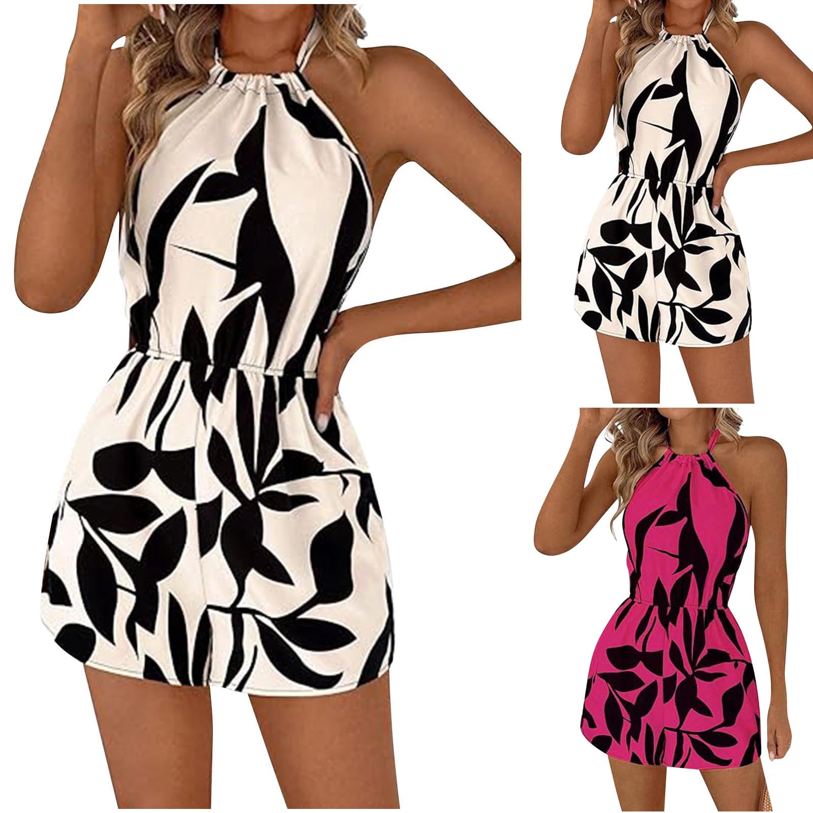 QATAINLAV Womens Rompers for Summer Casual Sleeveless Backless Halter ...