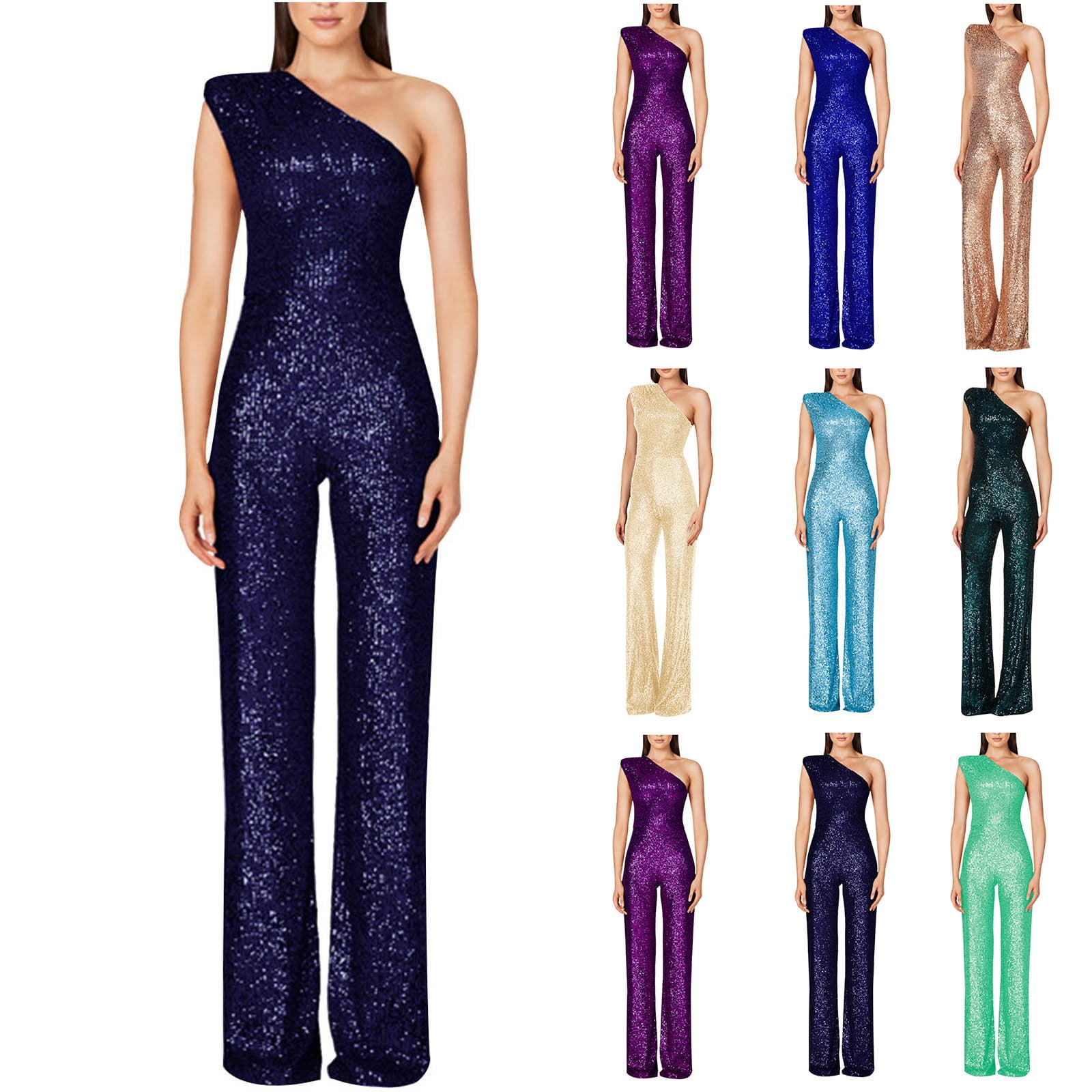 QATAINLAV Womens Sexy One Shoulder Sleeveless One Piece Jumpsuit ...