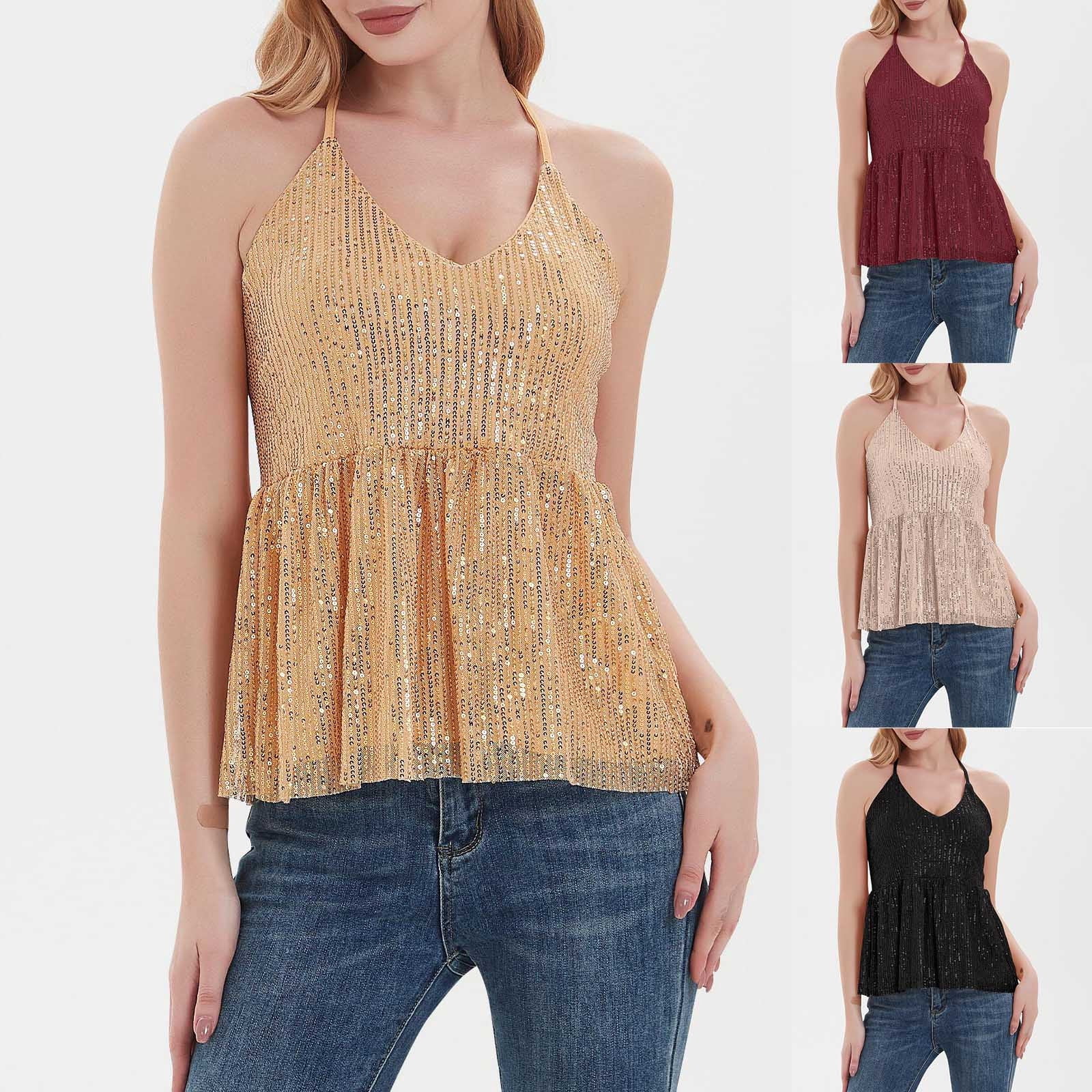 QATAINLAV Womens Sparkly Sequin Club Party Tops Fashion Glitter ...