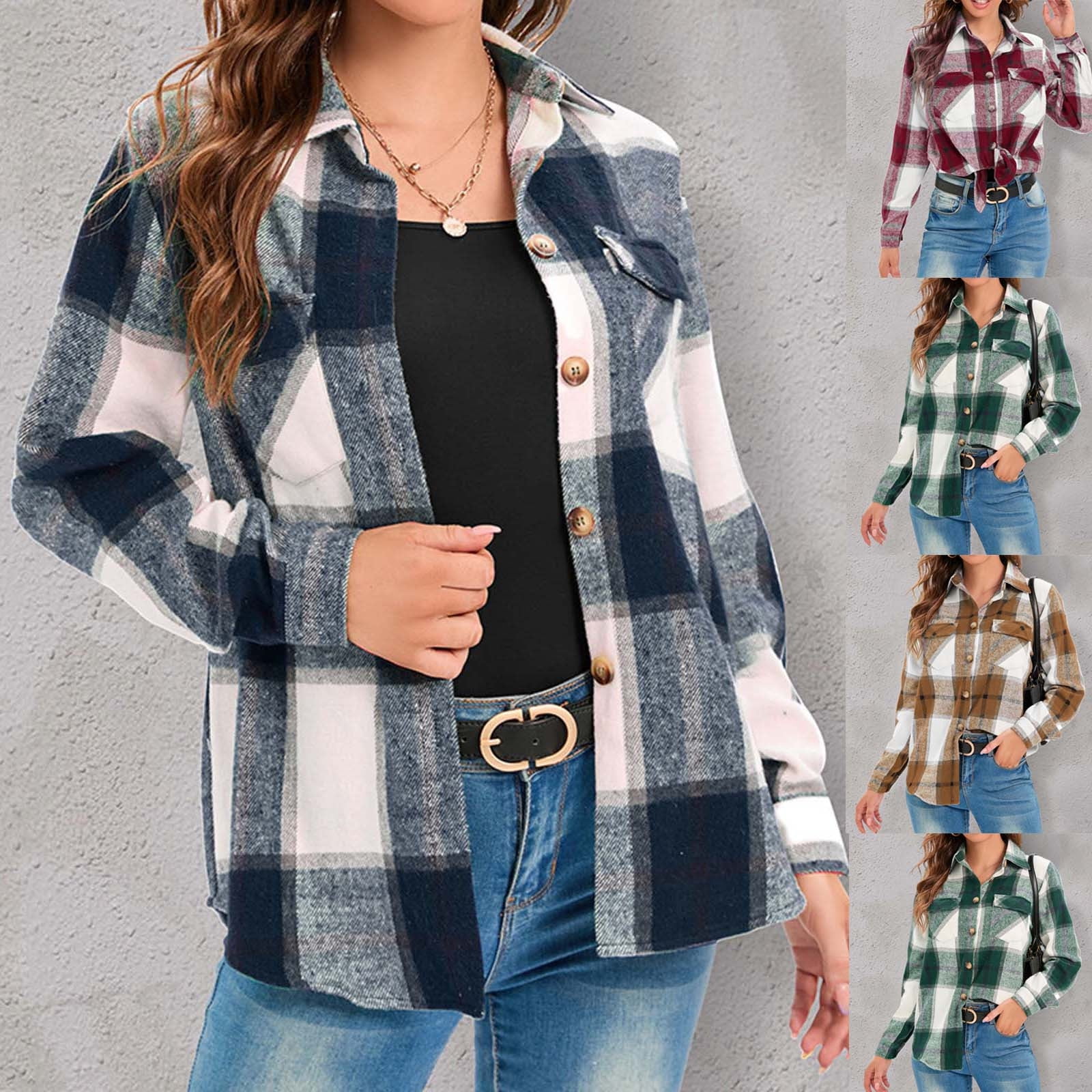 QATAINLAV Womens Trendy Plaid Shirt Jacket Casual Button Down Shacket ...