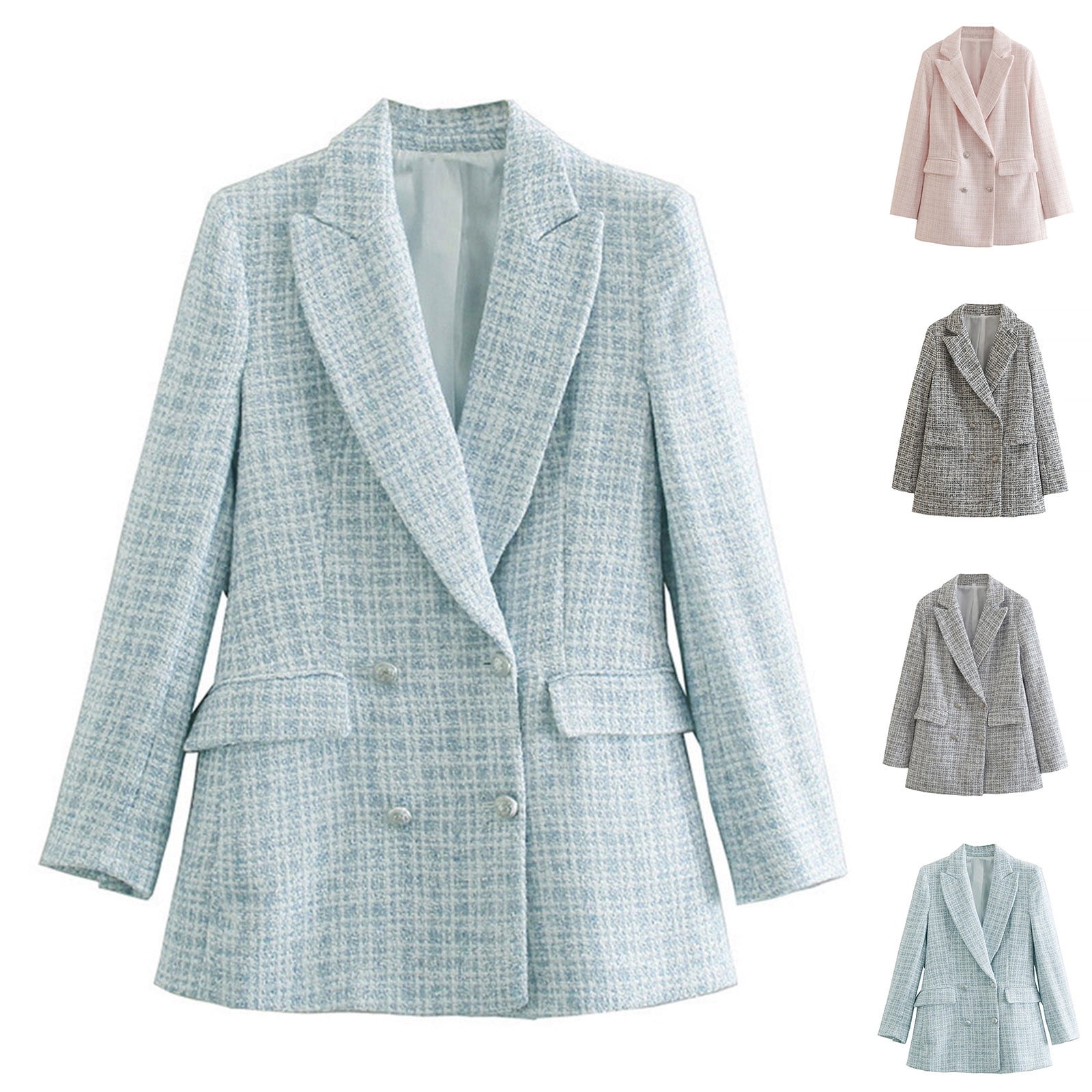 QATAINLAV Womens Tweed Blazers Casual Long Sleeve Lapel Blazer Coat ...