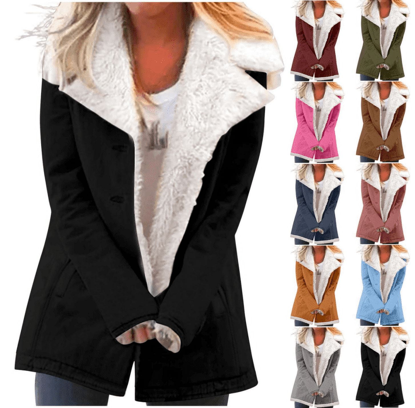 QATAINLAV Womens Winter Coats Fleece Lined Warm Sherpa Jacket Solid ...