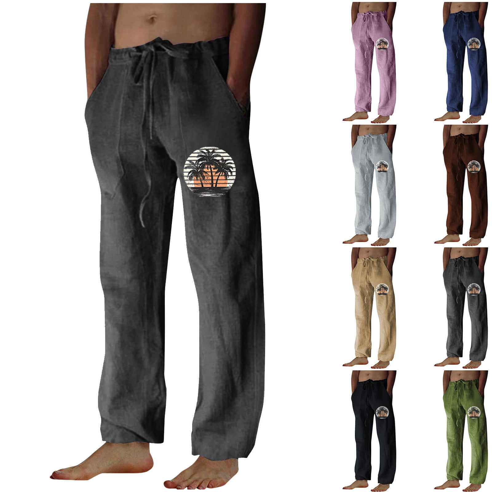QATAINLAV Yoga Pants for Men Cotton Linen Wide Leg Pants Fashion Palm ...