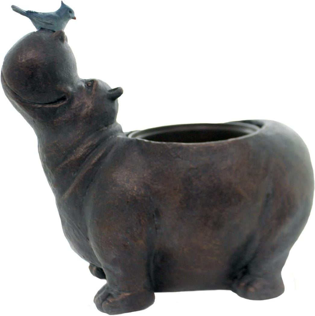 QATZ 13" H Hippo with Bird Planter - Walmart.com