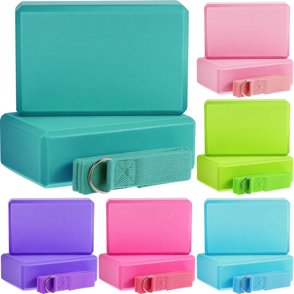 QATZ 18 Pcs Yoga Block and Strap Set 9 x 6 x 3 Inch EVA Foam Non Slip ...