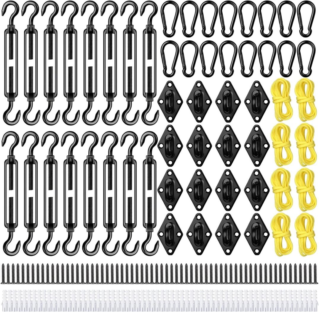 QATZ 184 Pcs Sun Shade Sail Hardware Kit Heavy Duty Anti Rust ...
