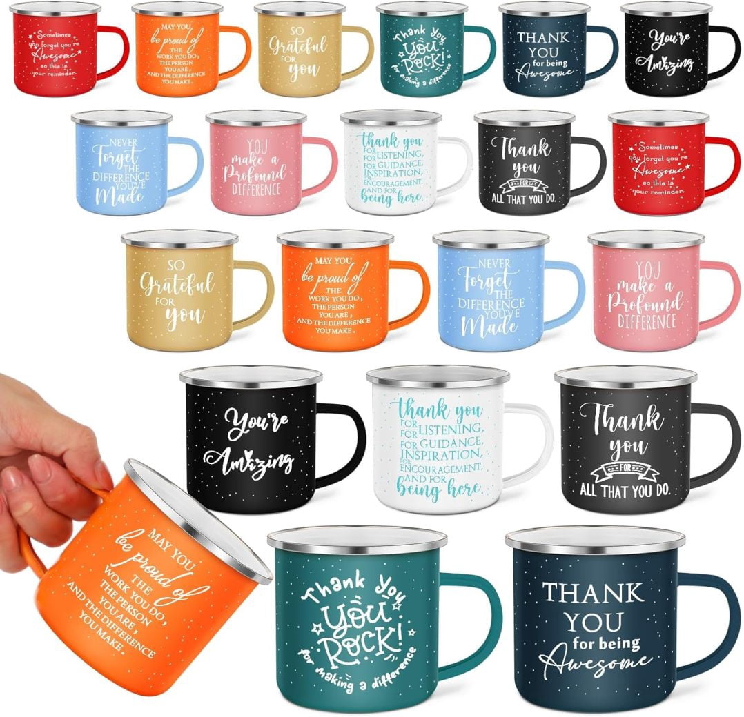 QATZ 20 Pcs Thank You Gifts Mugs 12 oz Enamel Thank You Mug Coffee Mugs ...