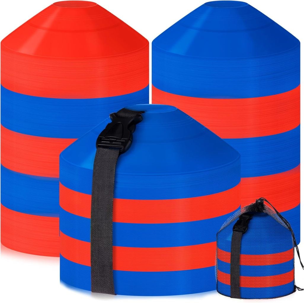 QATZ 200 Pcs Soccer Cones with Strap and Mesh Bag Agility Disc Cones ...