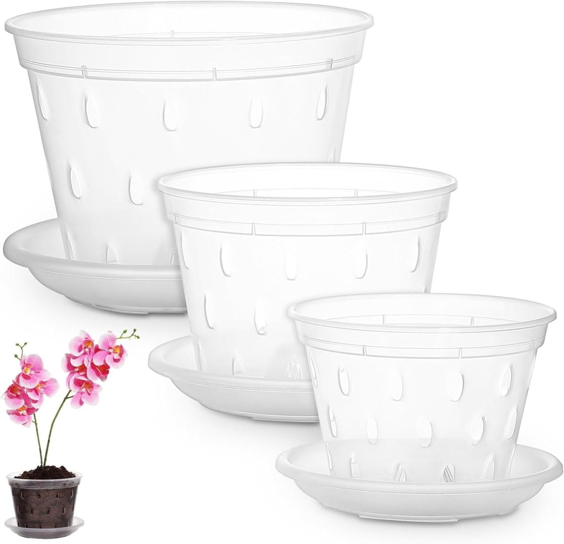 QATZ 3pcs Clear Orchid Pots with Drainage Transparent Plastic Planters ...
