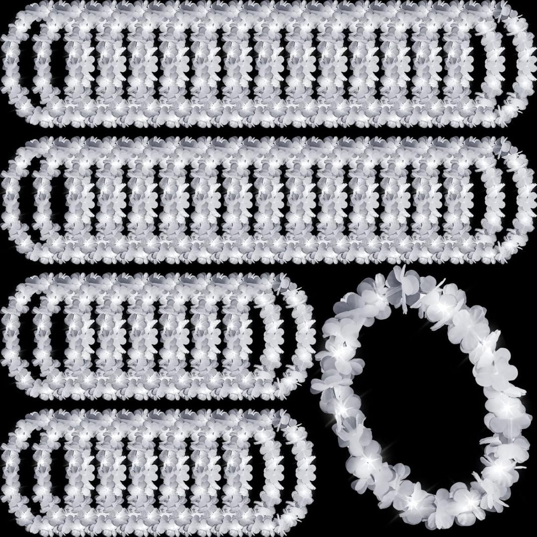 QATZ 48 Pcs LED Hawaiian Leis Light up Flower Leis Necklace with LED ...