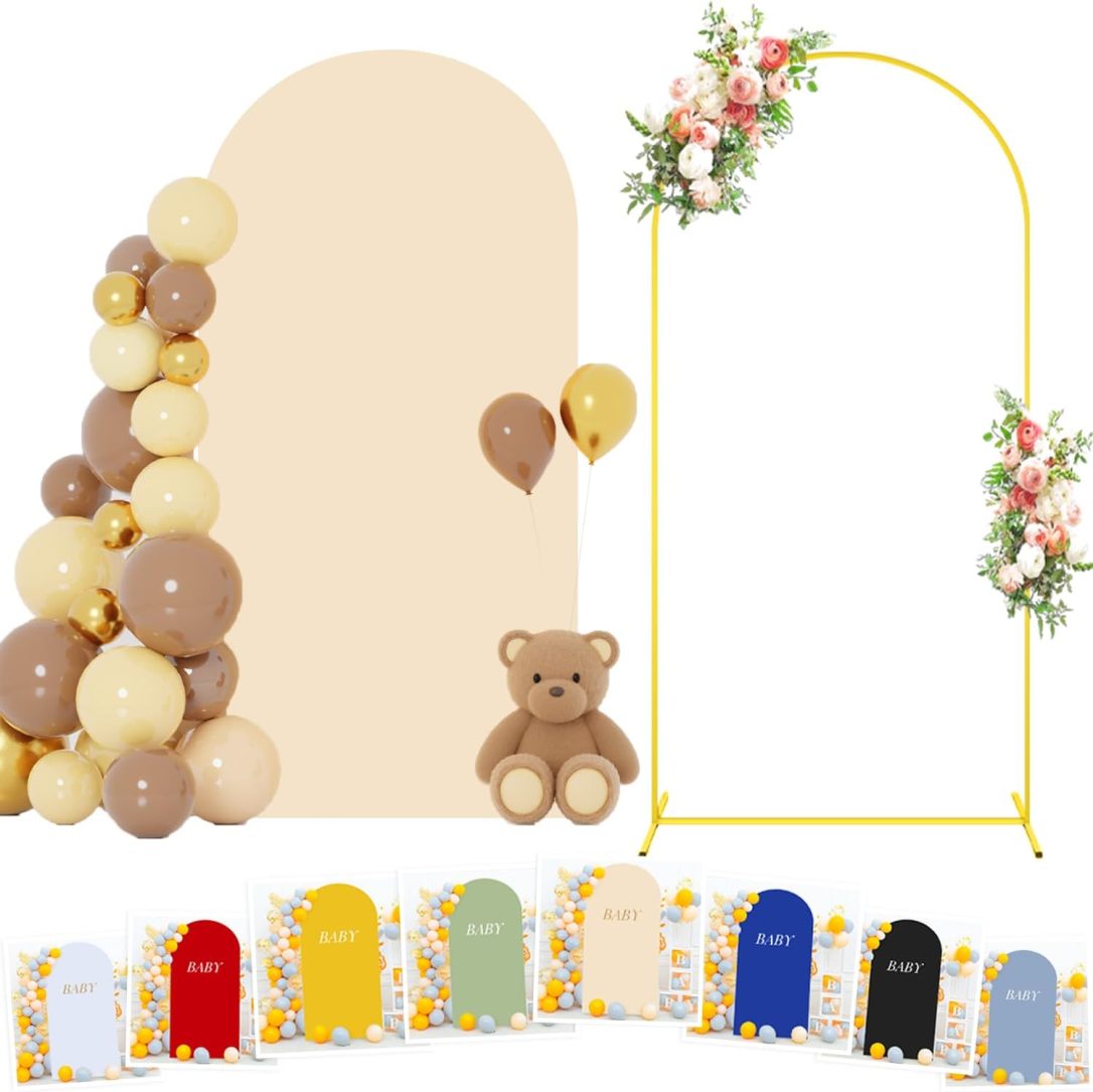 QATZ 7.2FT Metal Backdrop Stand with Beige Wedding Arch Cover Set ...