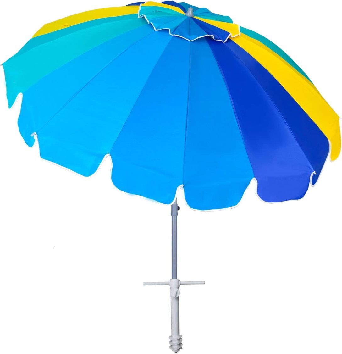 QATZ 7.5ft Heavy Duty HIGH Wind Beach Umbrella with sand anchor Vent ...