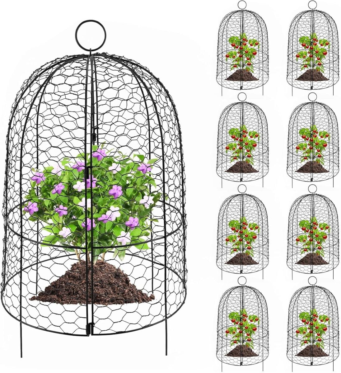 QATZ 8 Packs Plant Protectors from Animals, 20'' x 14 Large Wire Plants Cage Metal Garden ...