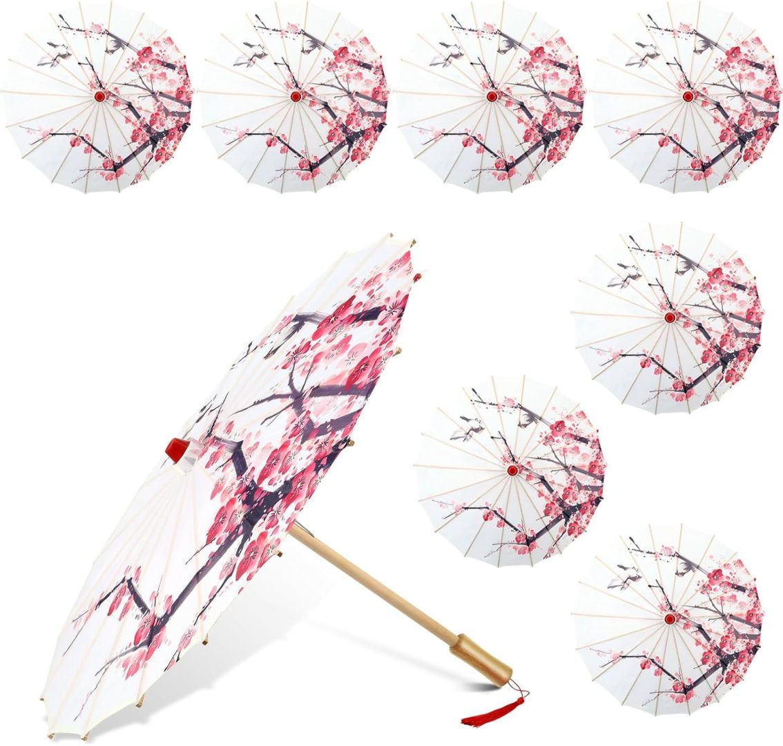 QATZ 8 Pcs Oiled Paper Umbrella Chinese Japanese Classical Plum Blossom ...