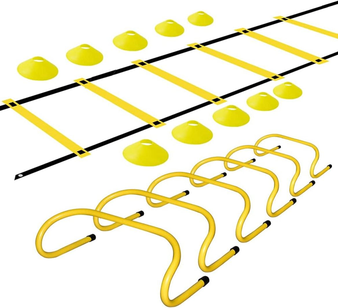 QATZ Agility Ladder and Disc Cones Training Set Adjustable Rungs ...