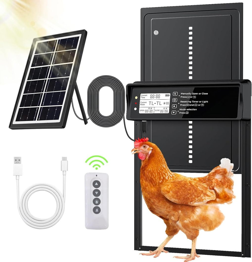 QATZ Automatic Chicken Coop Door Solar Powered with LCD Display ...