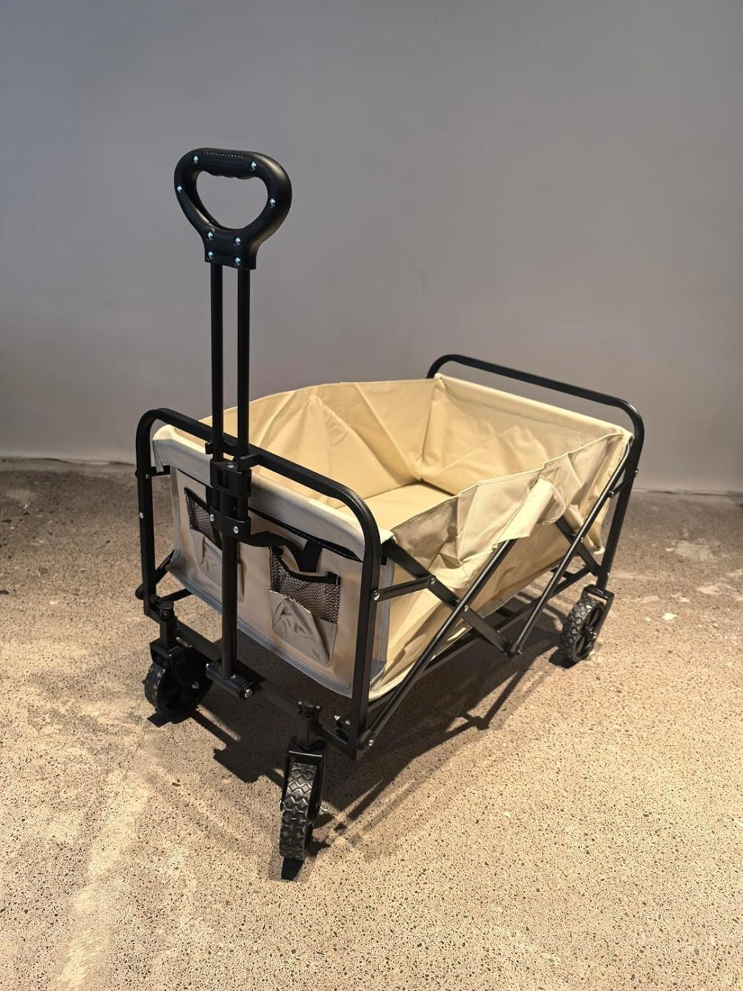 QATZ Beige Collapsible Folding Wagon, Beach Wagon Cart Heavy Duty ...