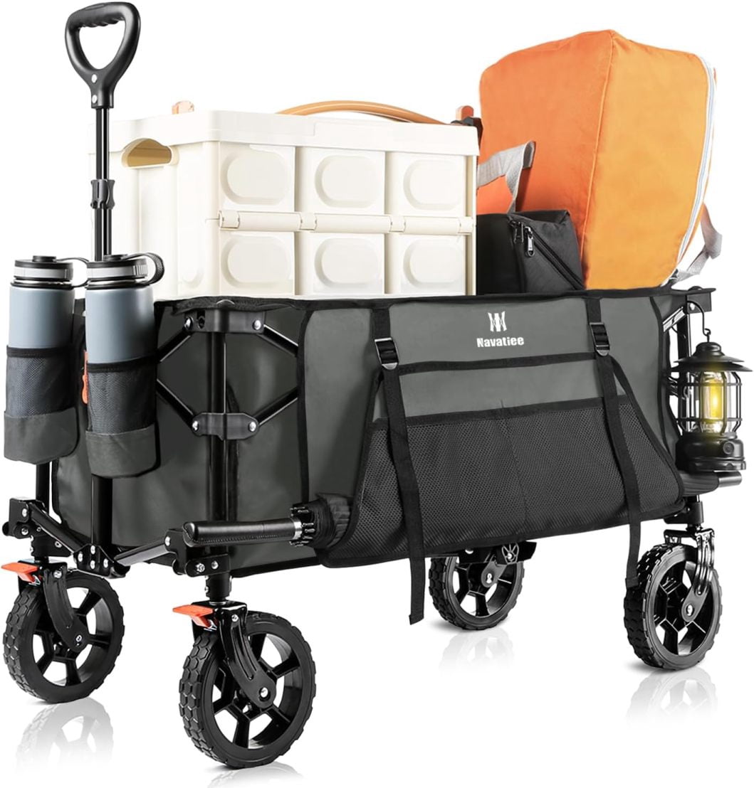 QATZ Collapsible Folding Wagon, Heavy Duty Utility Beach Wagon Cart ...