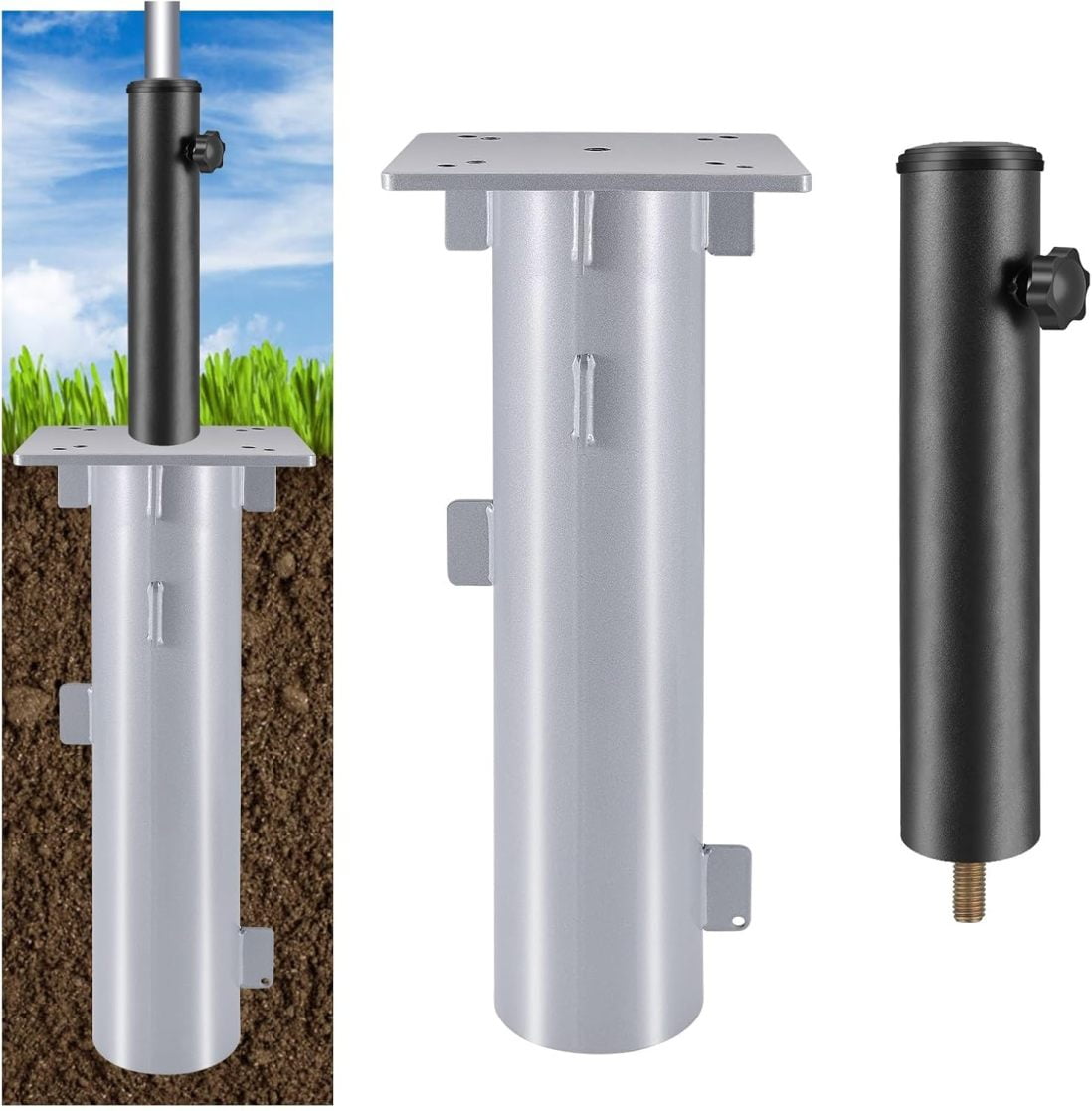 QATZ In-ground Umbrella Base with Umbrella Stand Tube, Universal ...