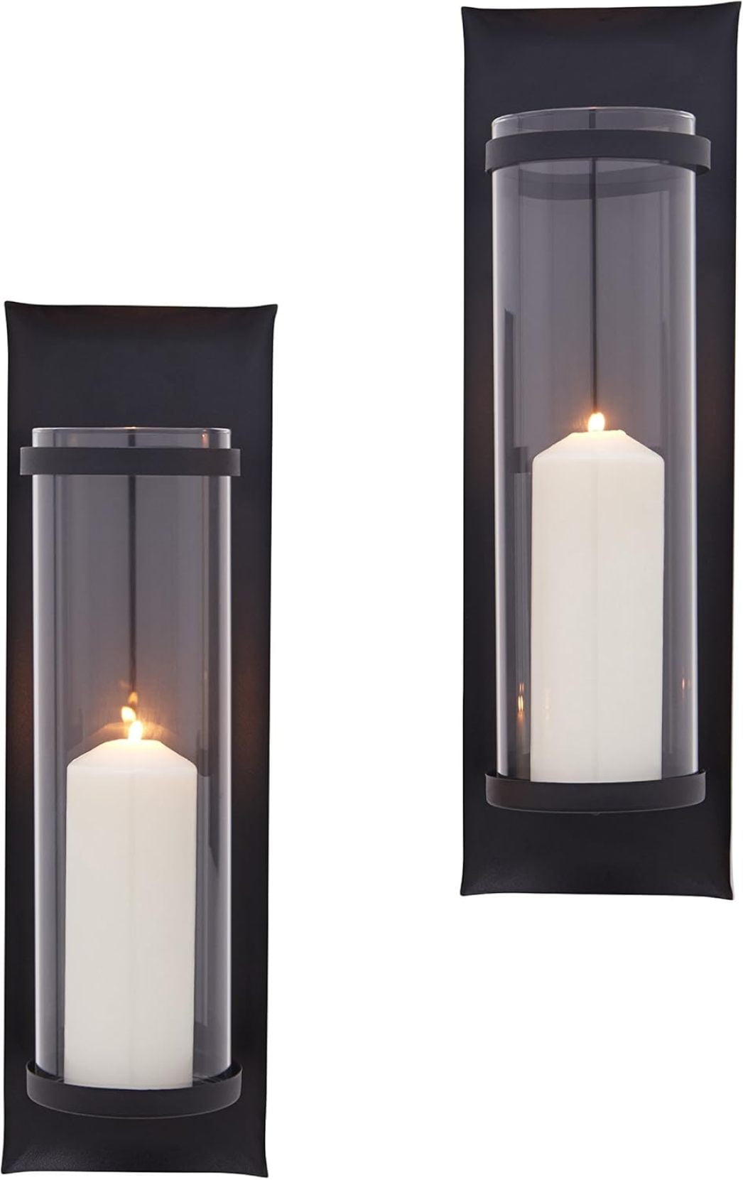 QATZ Metal Pillar Candle Sconces with Glass Inserts - A Wrought Iron ...