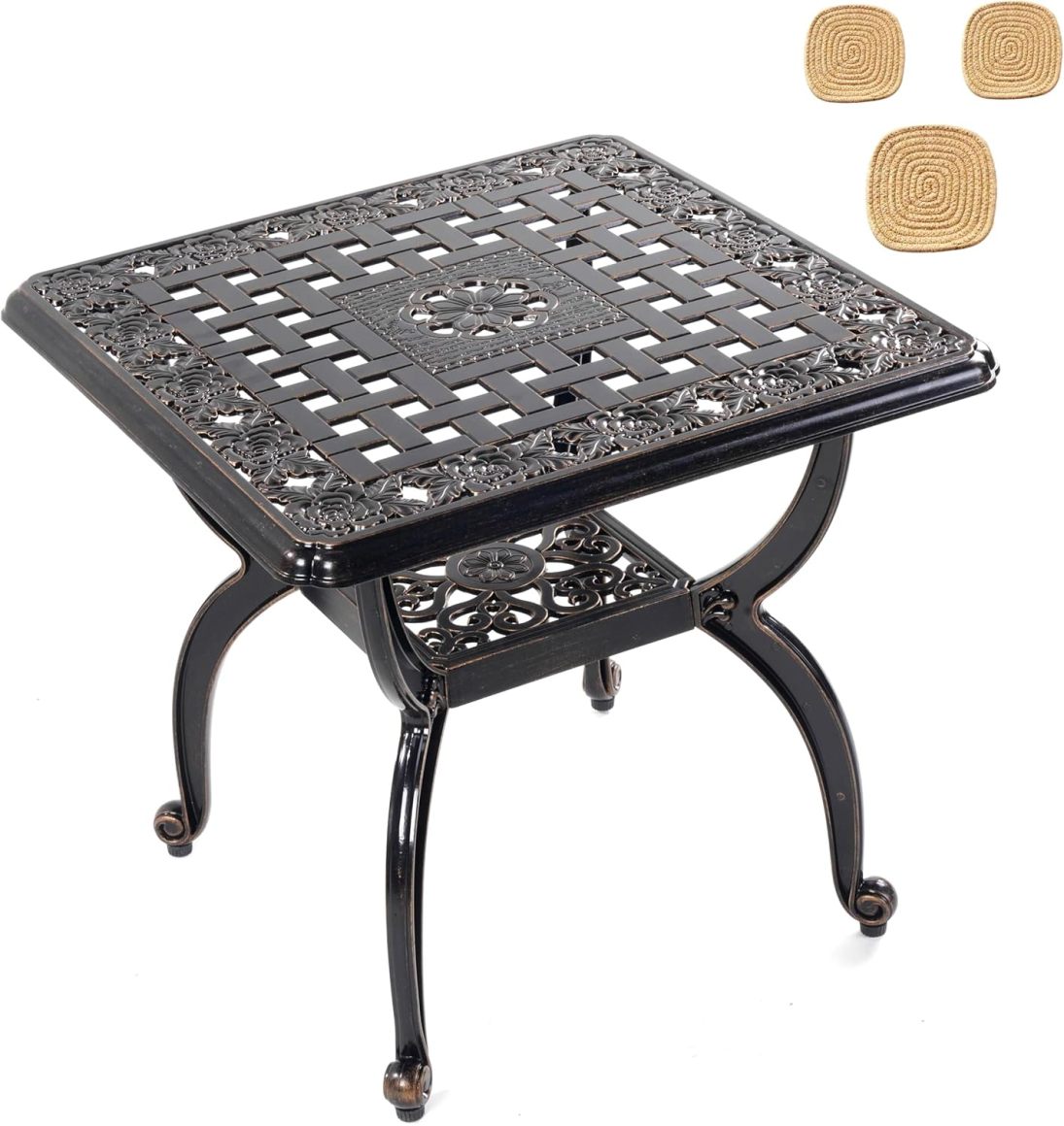 QATZ Outdoor Patio,Rust -Resistant Cast Aluminum Side Table,Weather ...