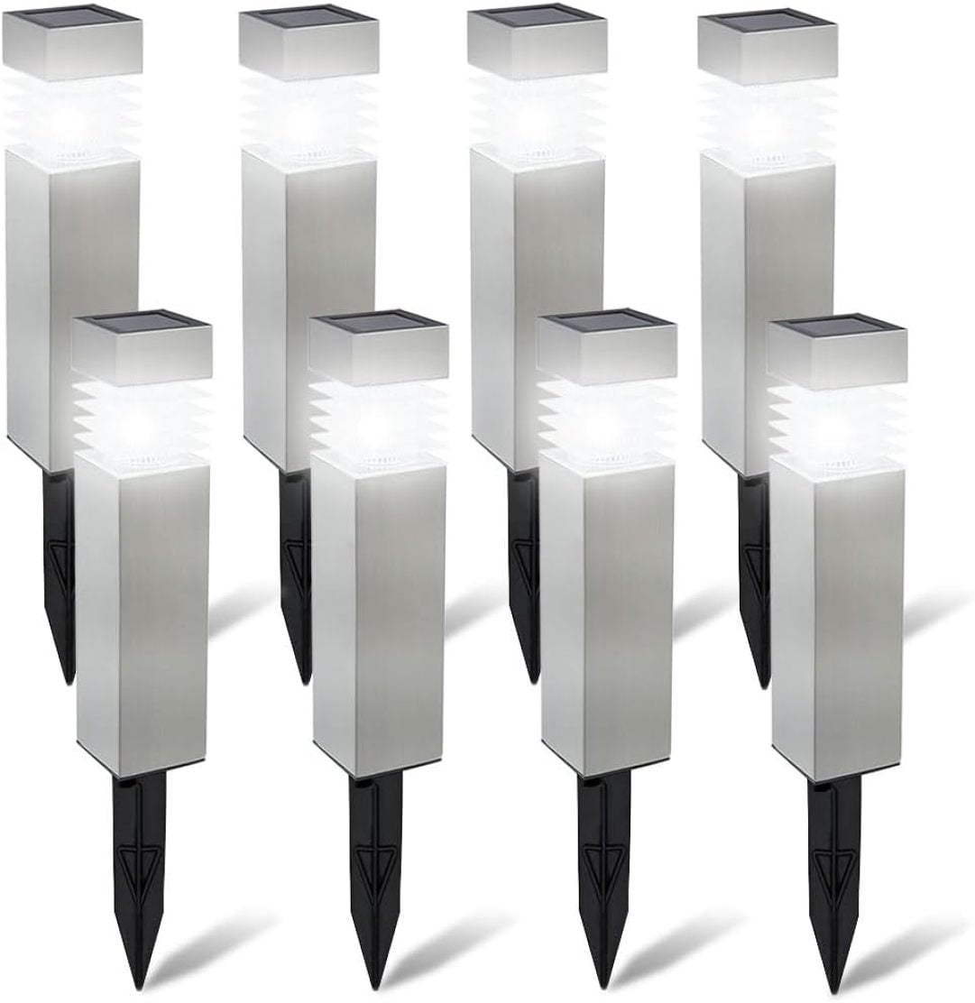 QATZ Solar Pathway Lights - 8-Pack Auto On/Off LED Solar Powered ...