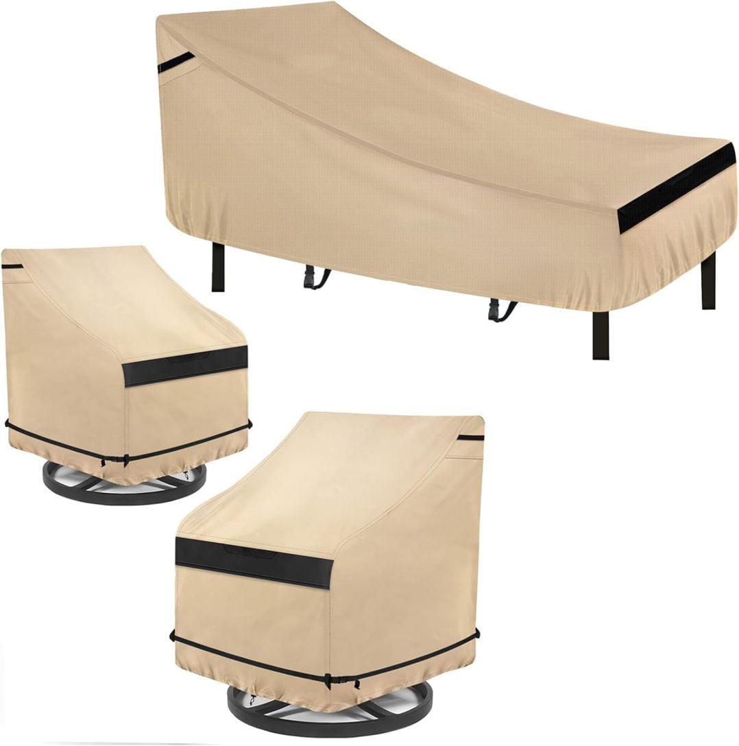 QATZ Waterproof Patio Lounge Chair Cover and 2 Pack Outdoor Chair ...