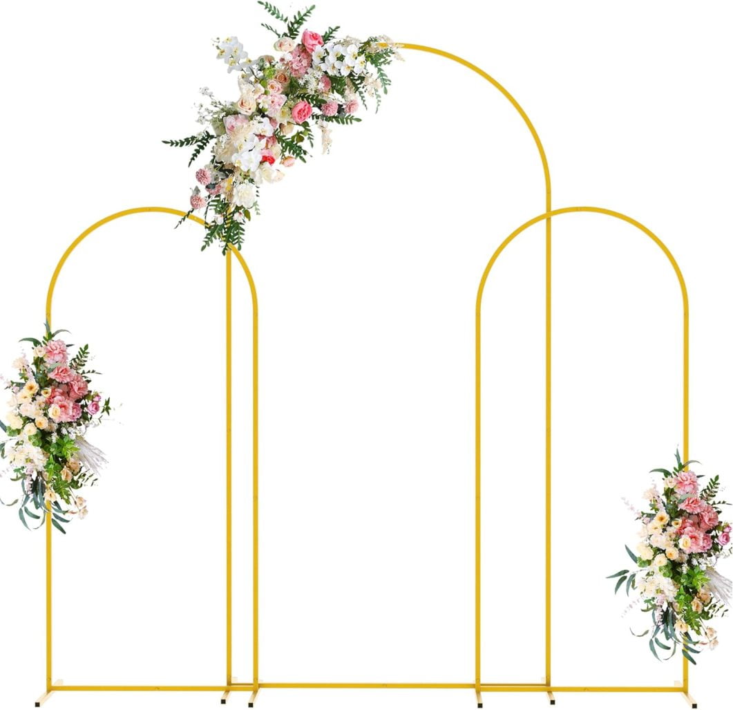 QATZ Wedding Arch Backdrop Stand Set of 3 6.6FT, 5FT, 5FT Gold Metal ...